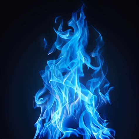 Blue Fire Flames Isolated On Black Background Blue Smoke Premium Ai