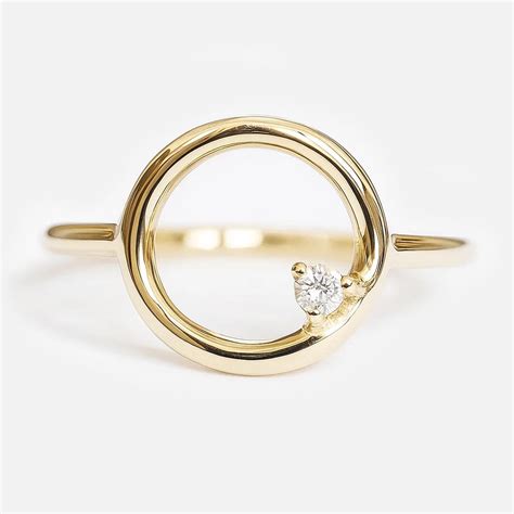 14k Rose Gold Open Circle Diamond Ring Minimalist Dainty Engagement