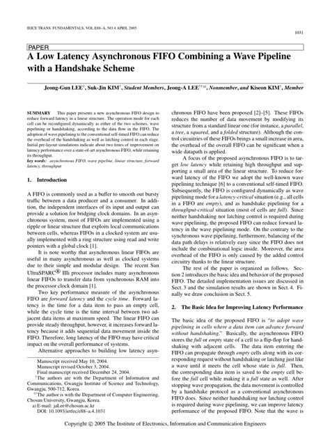 Pdf A Low Latency Asynchronous Fifo Combining A Wave Pipeline With A