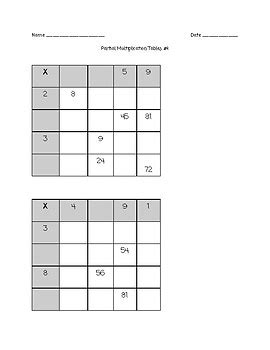 Partial Multiplication Chart Printables By Miss Gins TPT