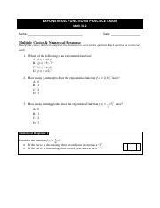 Practice Exam Exponential Functions Pdf EXPONENTIAL FUNCTIONS PRACTICE EXAM Math Name