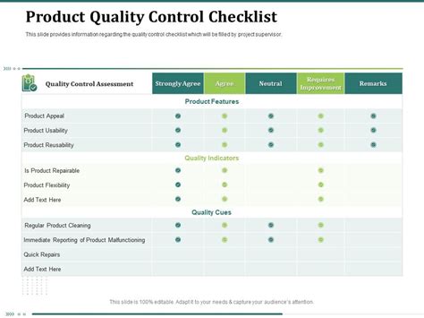 Product Quality Control Checklist Quality Cues Ppt Powerpoint Presentation Objects