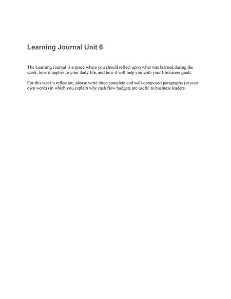 Unit 6 Learning Journal Bus 3301 Learning Journal Unit 6 The Learning Journal Is A Space