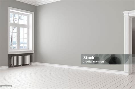 창 및 배터리 빈 회색 클래식 스칸디나비아 다락방 인테리어 3d 렌더링 그림까지 조롱입니다 0명에 대한 스톡 사진 및 기타 이미지 Istock