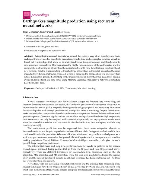 Pdf Earthquakes Magnitude Prediction Using Recurrent Neural