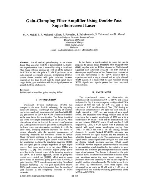Pdf Gain Clamping Fiber Amplifier Using Double Pass Superfluorescentlaser