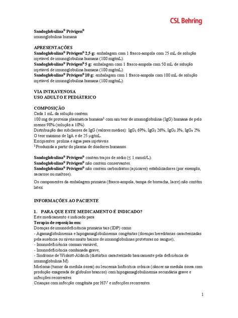 Imunoglobulina Humana Sandoglobulina Privigen Bula Paciente Pdf