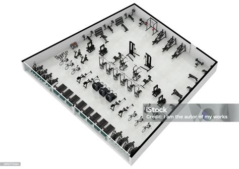 평면도 체육관 피트니스 센터 3d 일러스트레이션 적합성 체육관 피트니스 클럽 체육관 인테리어 디자인 0명에 대한 스톡 사진 및