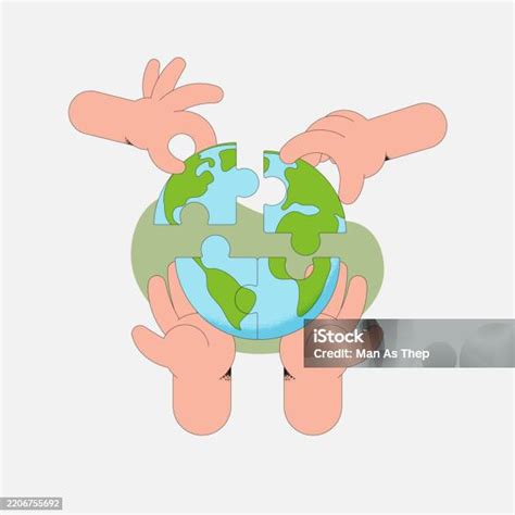 지구 지구의 퍼즐을 들고 있는 인간의 손 비즈니스 생태학 및 환경 보호를 위한 지속 가능한 개발의 개념 플랫 벡터 그림입니다 개념에 대한 스톡 벡터 아트 및 기타 이미지