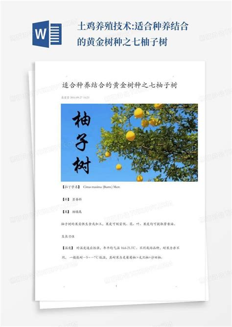 土鸡养殖技术 适合种养结合的黄金树种之七柚子树 Word模板下载 编号qgoryzeo 熊猫办公