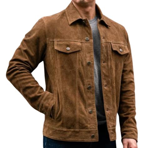Mens Brown Suede Leather Trucker Jacket Suede Leather Jacket