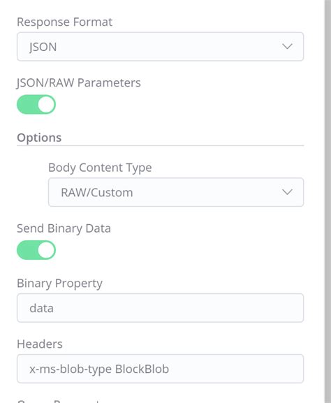 format for headers in with put and raw data header parameters as