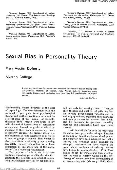 Sexual Bias In Personality Theory Mary Austin Doherty