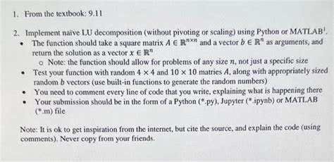 Solved 2 Implement Naïve Lu Decomposition Without Pivoting