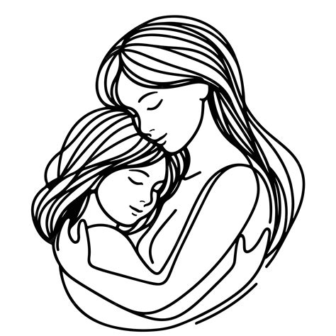 Premium Vector Line Drawing Of Mother Is Hugging Her Daughter