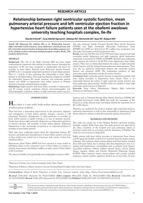 Pdf Relationship Between Right Ventricular Systolic Function Mean