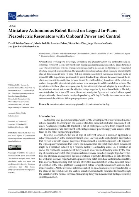 Pdf Miniature Autonomous Robot Based On Legged In Plane Piezoelectric