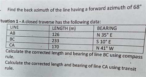 Find The Back Azimuth Of The Line Having A Forward Azimuth Of Ituation A Closed
