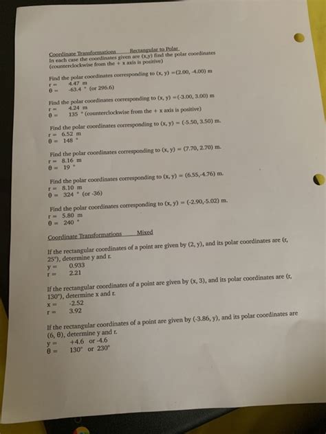 Solved Coordinate Transformations Rectangular To Polar In