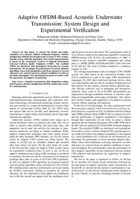 Pdf Adaptive Ofdm Based Acoustic Underwater Transmission System Design And Experimental