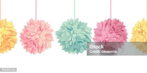 매달려 파스텔 화려한 생일 파티 종이 치 어 리딩 설정된 가로 원활한 반복 테두리 패턴 벡터입니다 수 제 카드 초대장 벽지 포장 보육 디자인에 대 한 좋은 0명에 대한 스톡