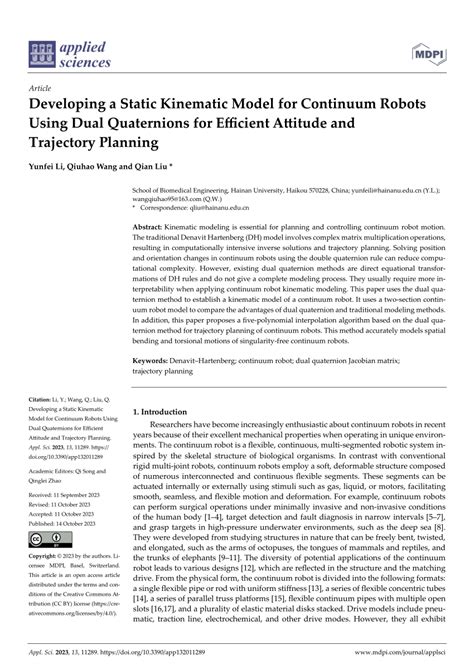 Pdf Developing A Static Kinematic Model For Continuum Robots Using