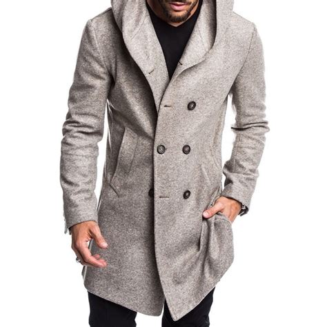 Badu Bg Моден мъжки дълъг тренчкот Яке от вълнени смеси Палто с дълги ръкави Пролетни дрехи