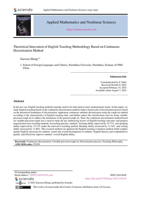 pdf theoretical innovation of english teaching methodology based on continuous discretization