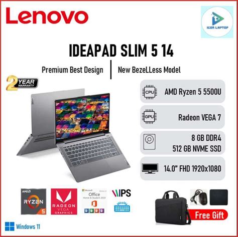 Jual Lenovo Ideapad Slim 5 14 Fxid Ryzen 5 5500 8gb 512ssd Vega7 W11