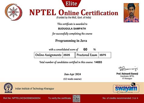 Completed Programming In Java Course With Nptel Sampath Budugula Posted On The Topic Linkedin