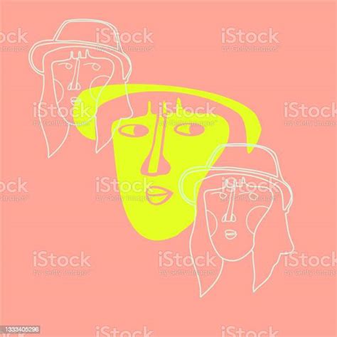 얼굴의 추상적 초현실적 인 구성 여자의 얼굴은 줄로 얼굴 인쇄 손으로 그린 스팟 일러스트레이션 포스터 월 아트 토트 백 티셔츠