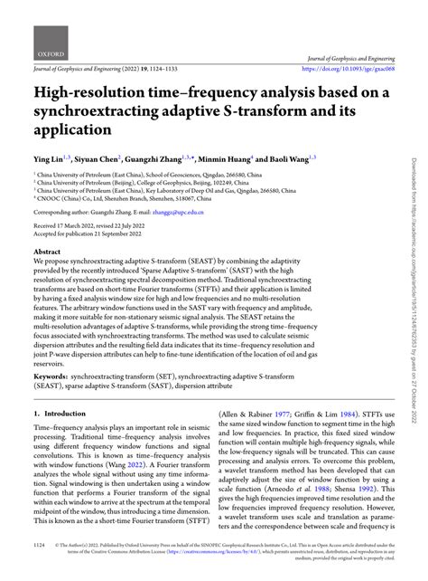 Pdf High Resolution Time Frequency Analysis Based On A Synchroextracting Adaptive S Transform