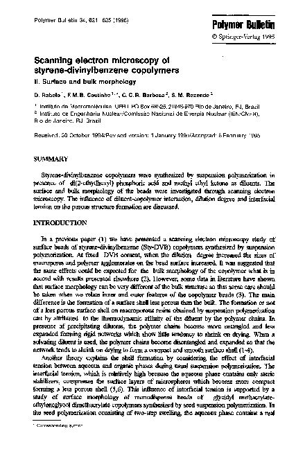 Pdf Scanning Electron Microscopy Of Styrene Divinylbenzene Copolymers