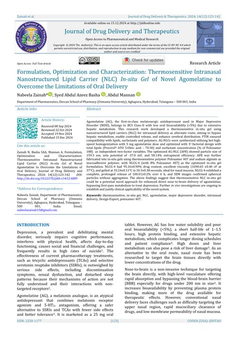Pdf Formulation Optimization And Characterization Thermosensitive Intranasal Nanostructured