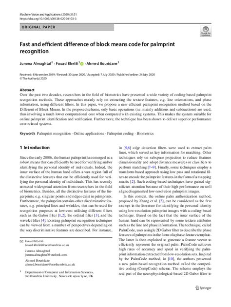 Pdf Fast And Efficient Difference Of Block Means Code For Palmprint Recognition Fouad