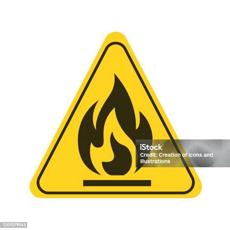 주의 화재 위험 노란색 요소입니다 인화성 물질 경고 표시 웹 페이지 모바일 앱 프로모션에 대한 픽토그램 Ui Ux Gui 디자인 요소입니다 0명에 대한 스톡 벡터 아트 및