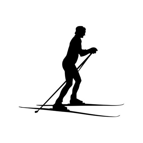 Siluet Devuski Na Lyzah Prostoj Risunok Vetor Premium
