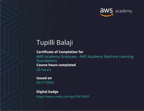 passed machine learning course at aws academy balaji tupilli posted on the topic linkedin