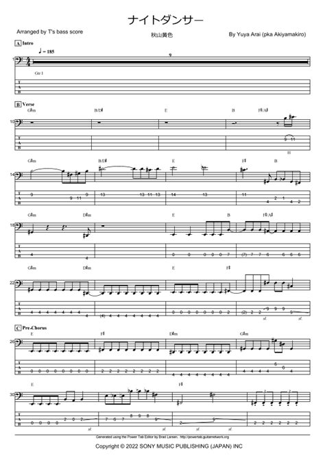Night Dancer Arr Ts Bass Score By Akiyama Kiro Sheet Music For Bass Guitar Tab At Sheet