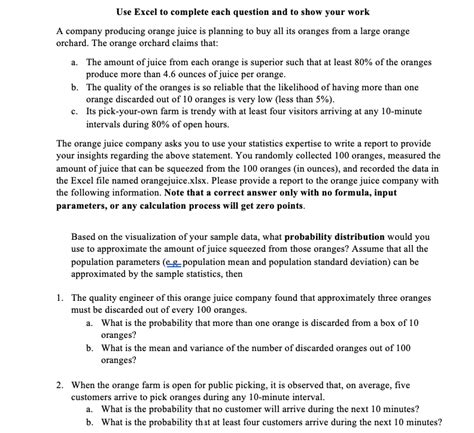 Solved Use Excel To Complete Each Question And To Show Your Chegg Com