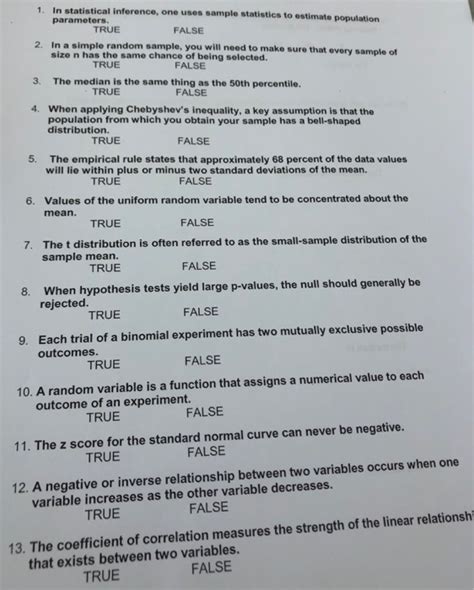 Solved In Statistical Inference One Uses Sample Statistics