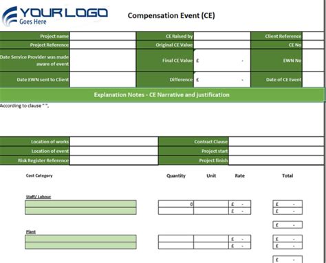 Compensation Event Template Metroun