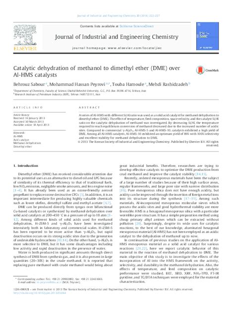 Pdf Catalytic Dehydration Of Methanol To Dimethyl Ether Dme Over Al Hms Catalysts