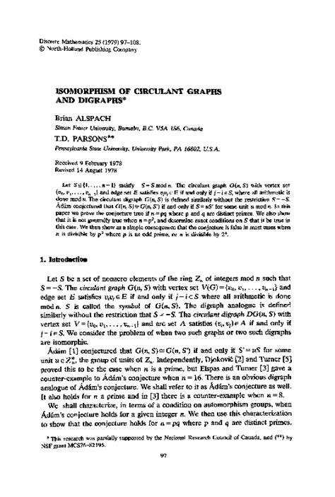 Pdf Isomorphism Of Circulant Graphs And Digraphs
