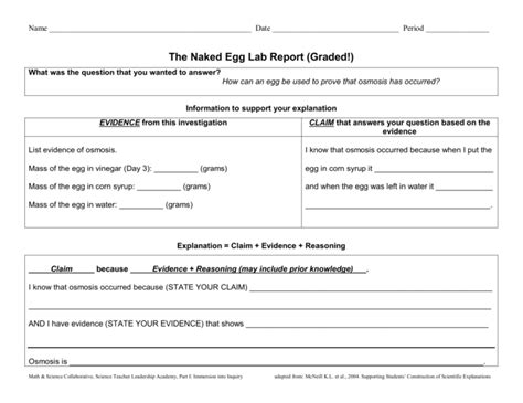 Naked Egg Osmosis Lab Report Template