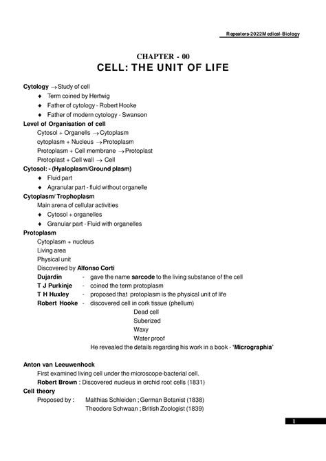 Cell The Unit Of Life Uniit Of Lifw R Epeaters M Edical Biology Cytology Study Of