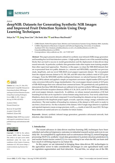Pdf Deepnir Datasets For Generating Synthetic Nir Images And Improved Fruit Detection System