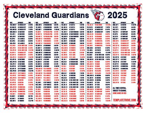Cleveland Guardians 2025 Schedule Printable Pdf Download Joe Mlb Info