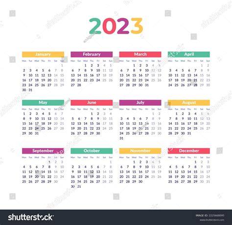 Calendar 2023 Colorful Playful Design Vector Stock Vector Royalty Free