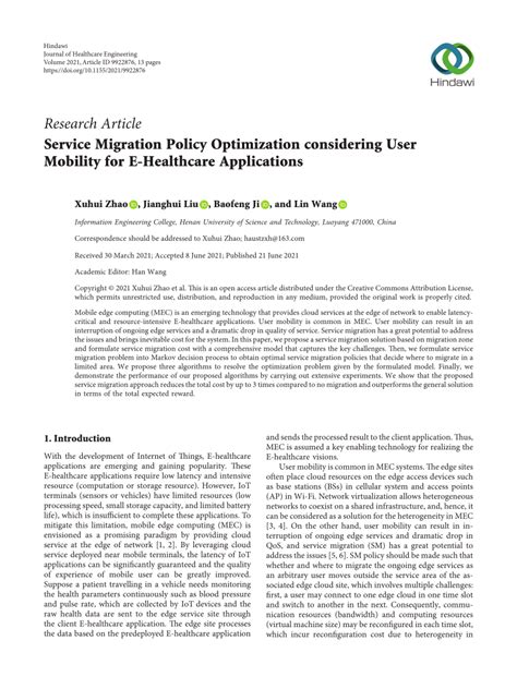 Pdf Service Migration Policy Optimization Considering User Mobility For E Healthcare Applications